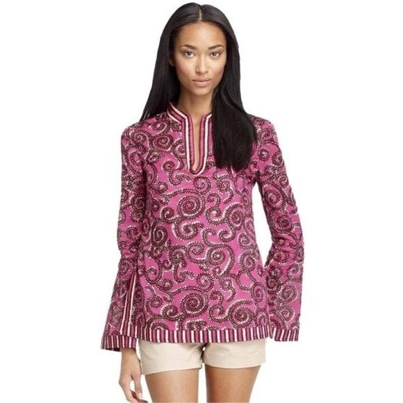 Tory Burch | Tops | Tory Burch Sequin Stephanie Tunic In Fuschia | Poshmark